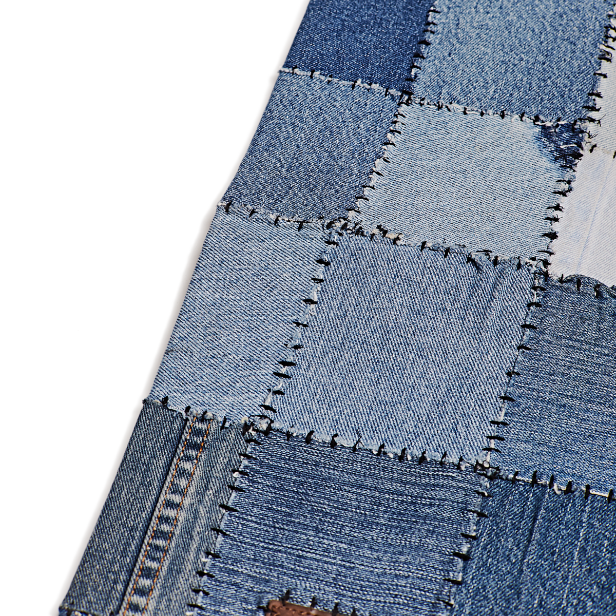 India Flag Denim Patchwork Rug - Blue | Garmentory