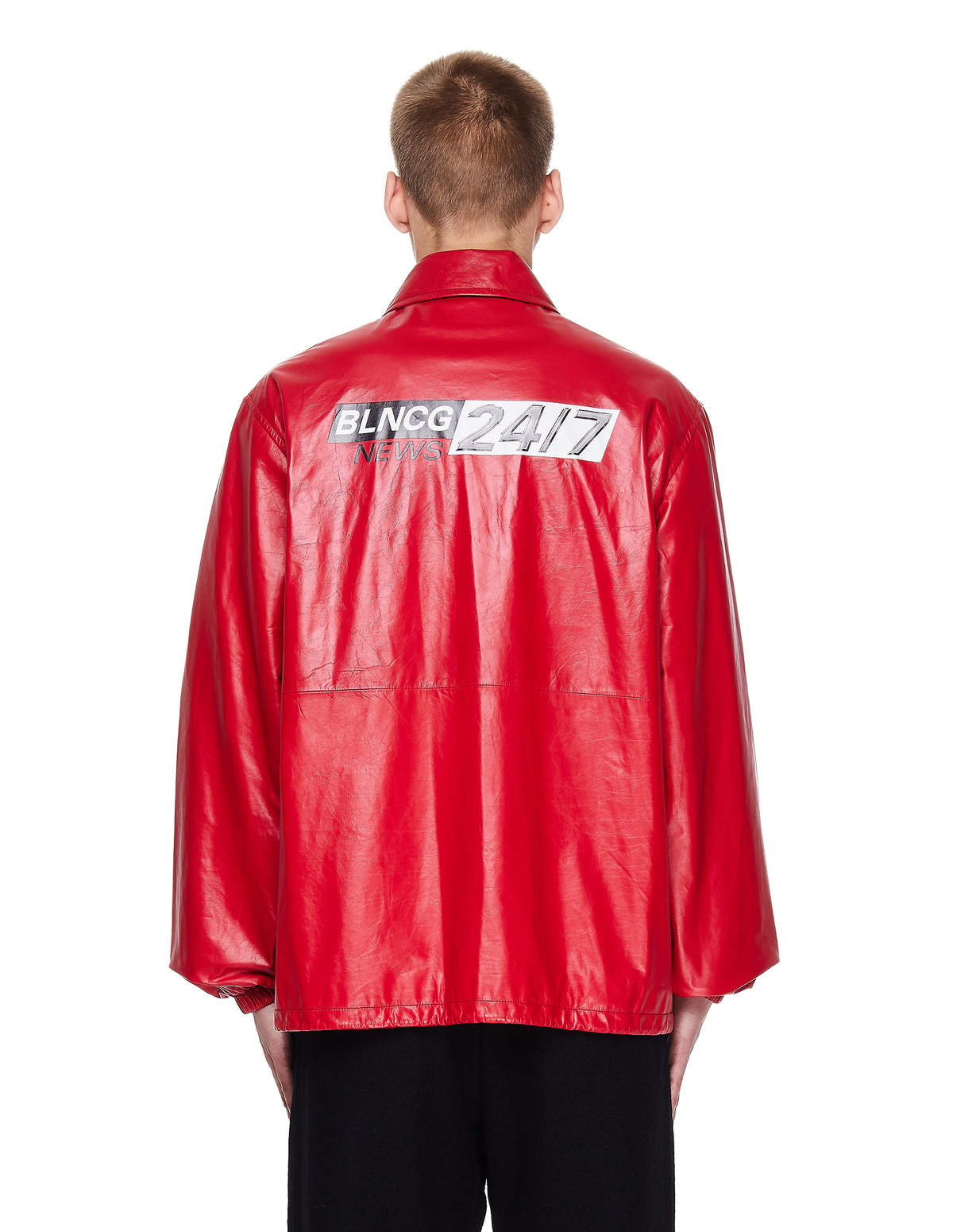 Balenciaga Leather BLNCG News 24/7 Jacket - Red | Garmentory