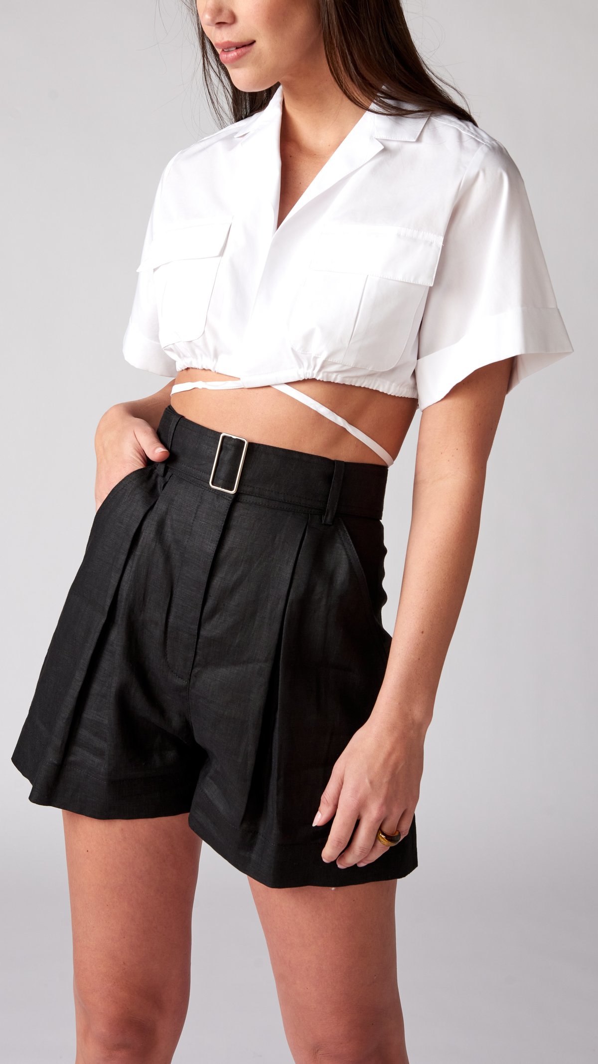 Matthew Bruch Cropped Safari Shirt - White | Garmentory