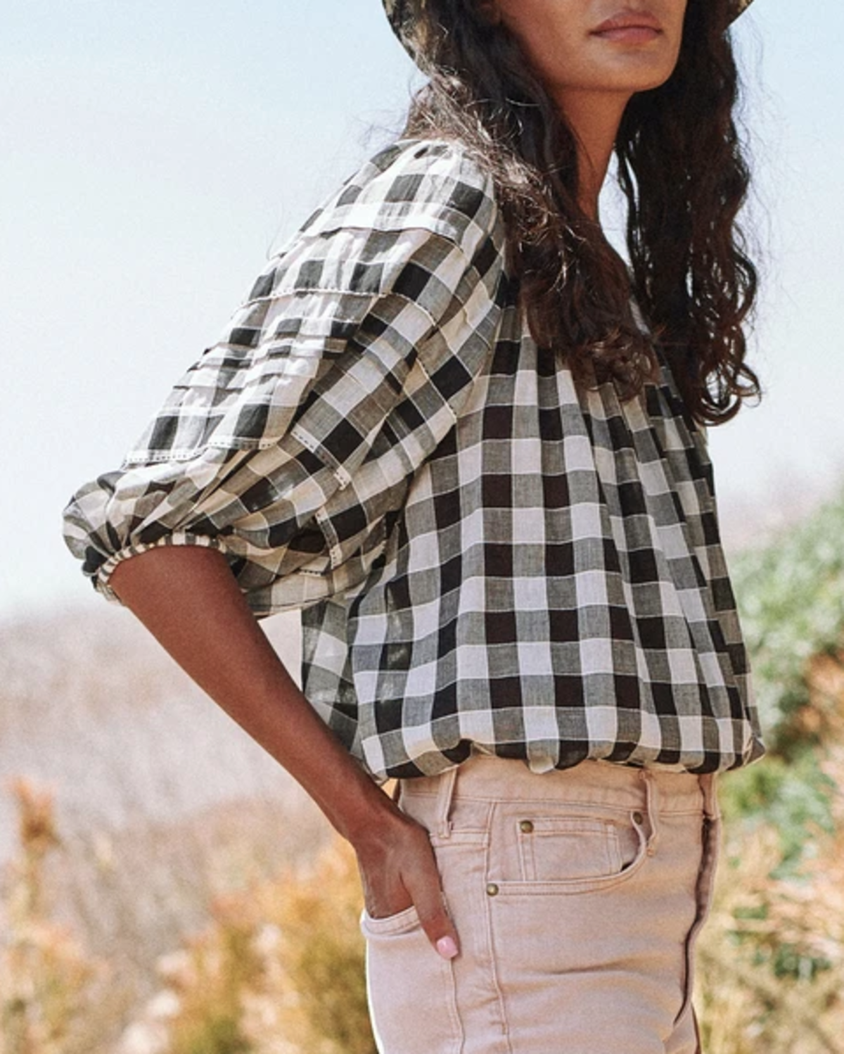 The Great. The Carriage Top - Black/Cream Gingham | Garmentory