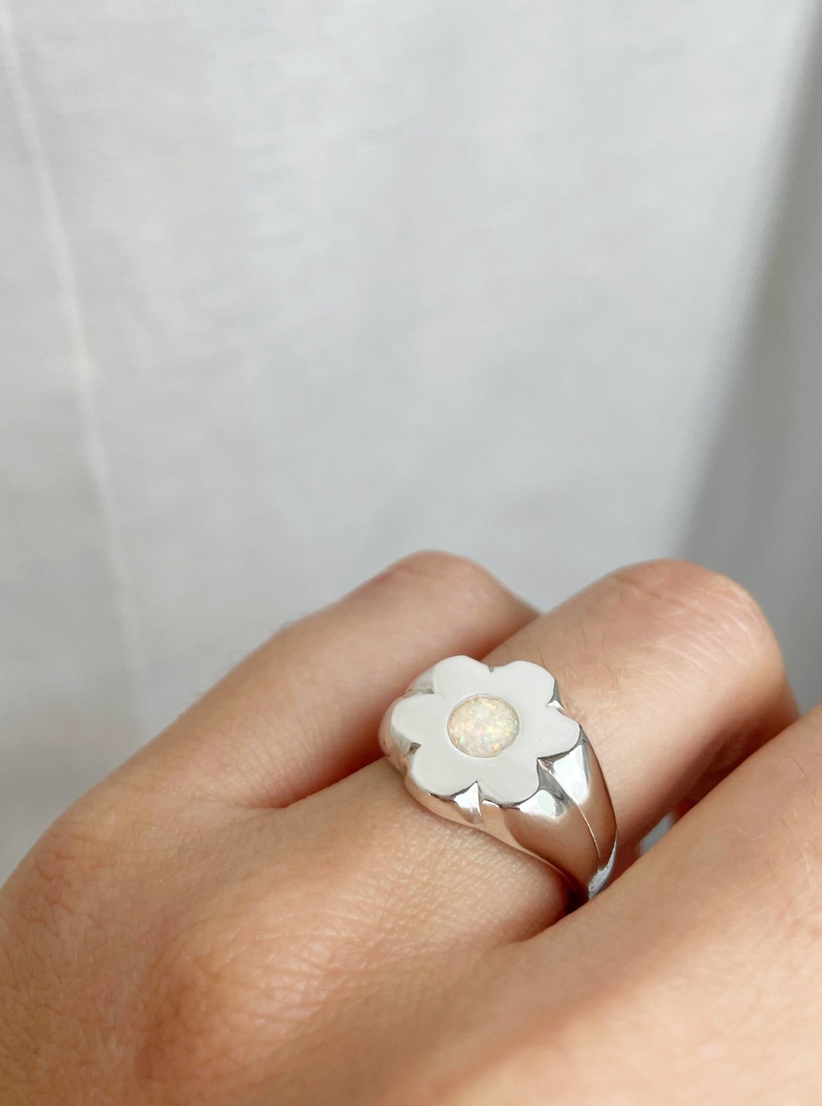Gilbert Opal Daisy Signet Ring - Sterling Silver | Garmentory