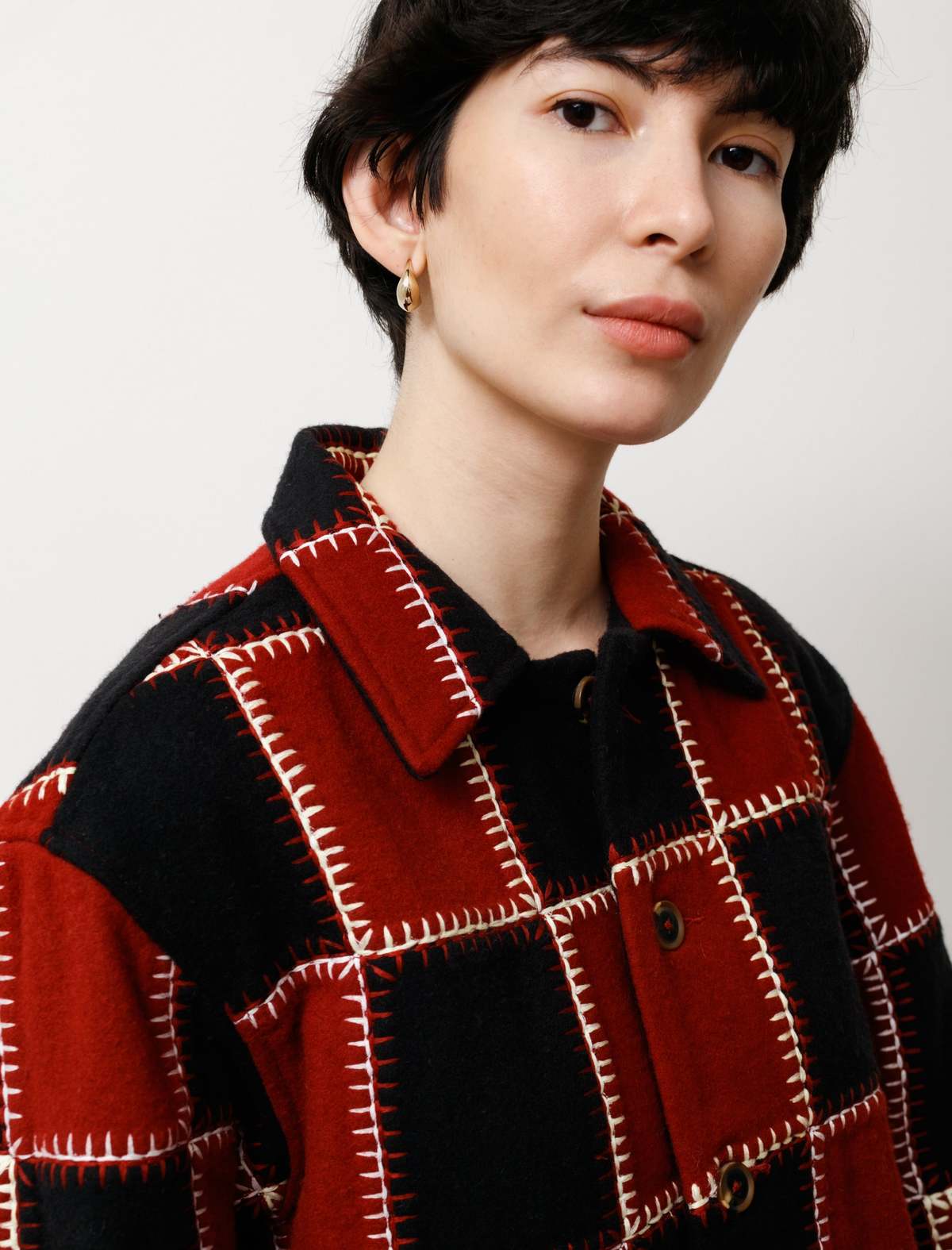 BODE Blanket Stitch Quilt Jacket - Red/Black | Garmentory