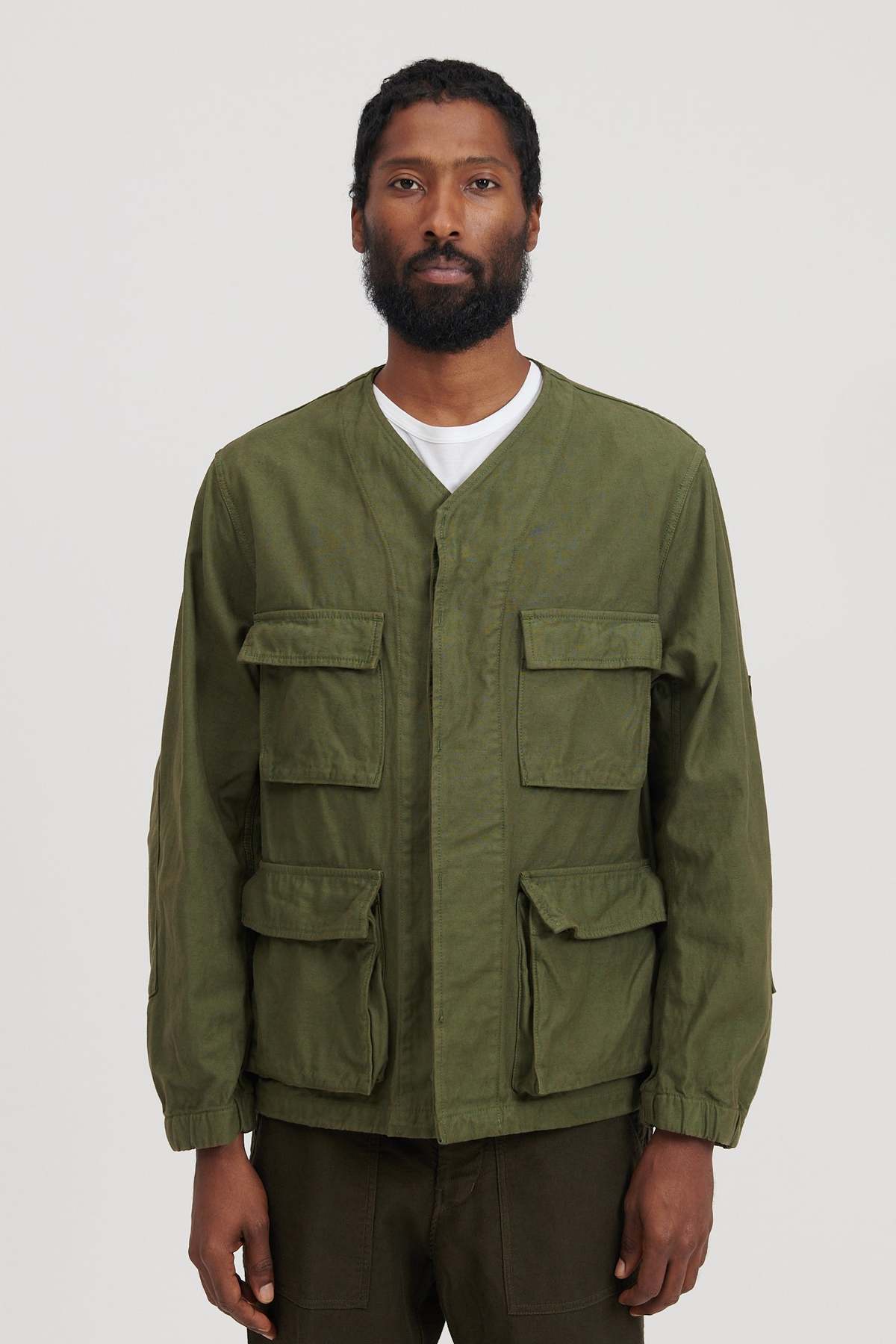 Sage de Cret Back Satin Collarless BDU Type Jacket - Olive | Garmentory